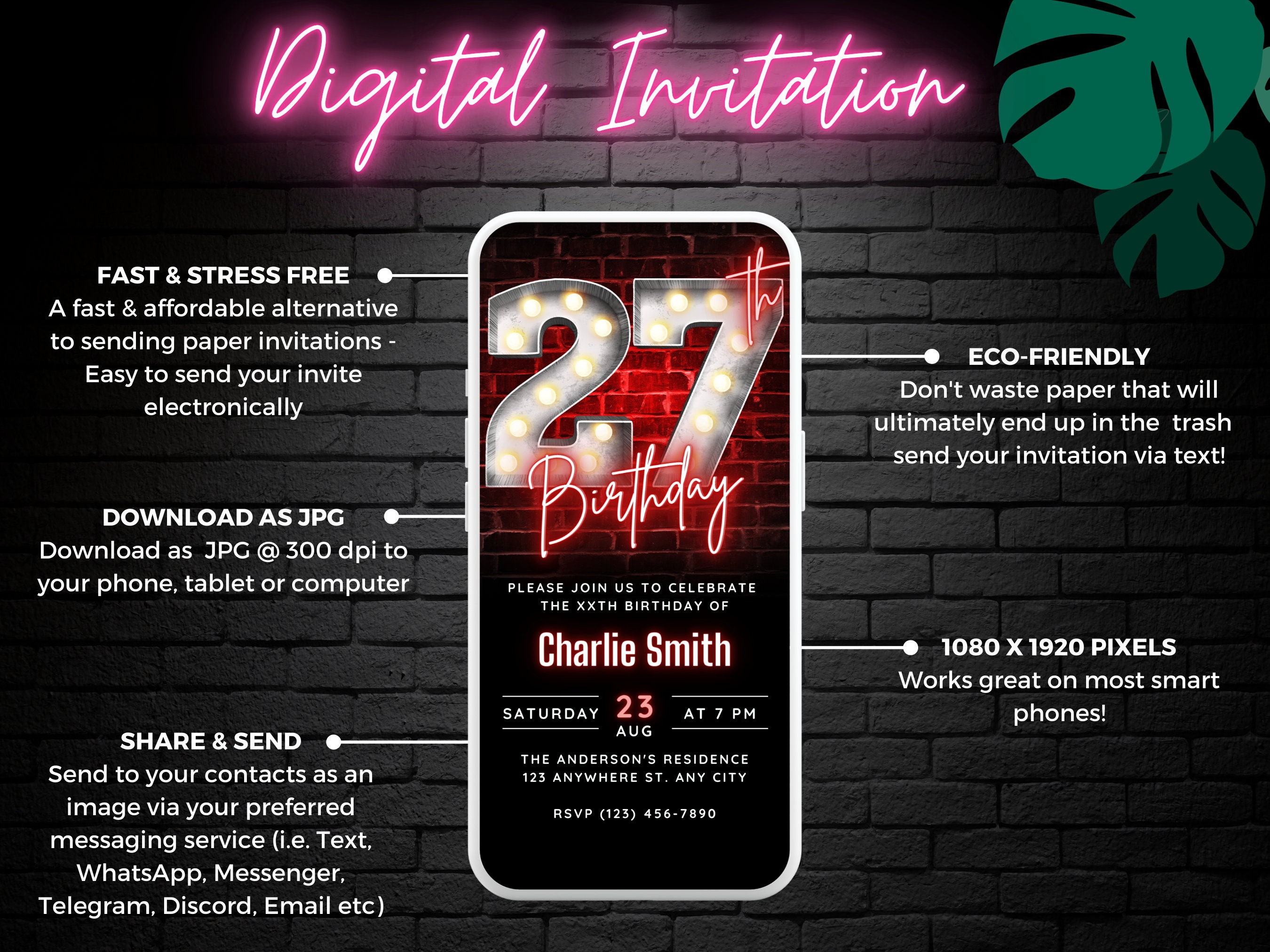 Editable 27th Birthday Invitation for Men Digital Template - Etsy
