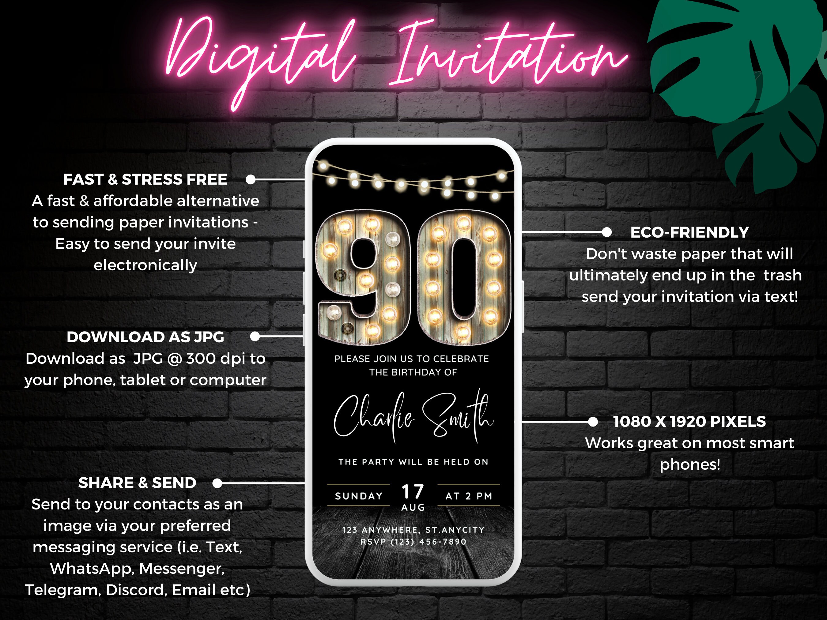 Digital 90th Birthday Invitation for Men 90th Birthday Invite - Etsy