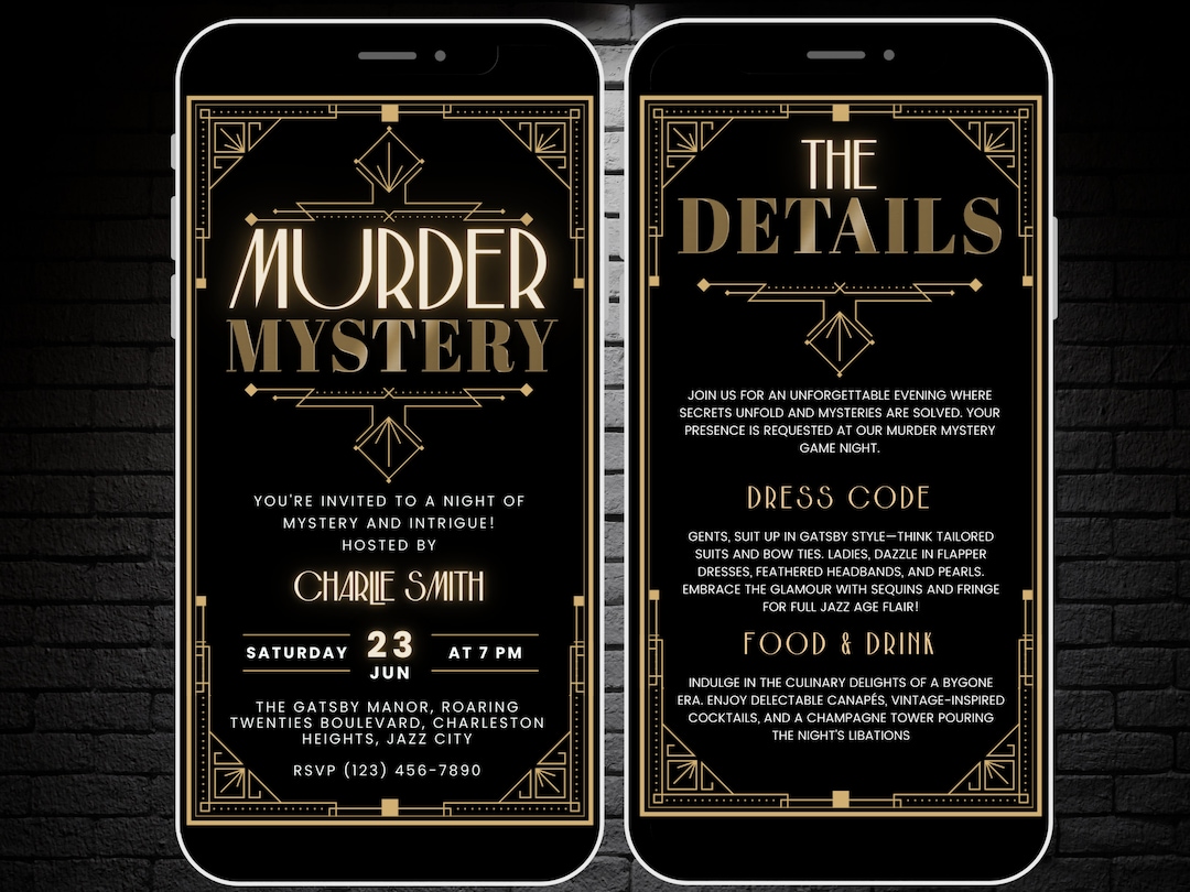 Digital Murder Mystery Game Night Invitation Template, Great Gatsby ...