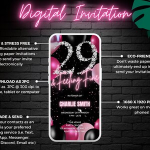 29th Birthday Invitation for Women, 29 and Feeling Fine Invite, Pink ...