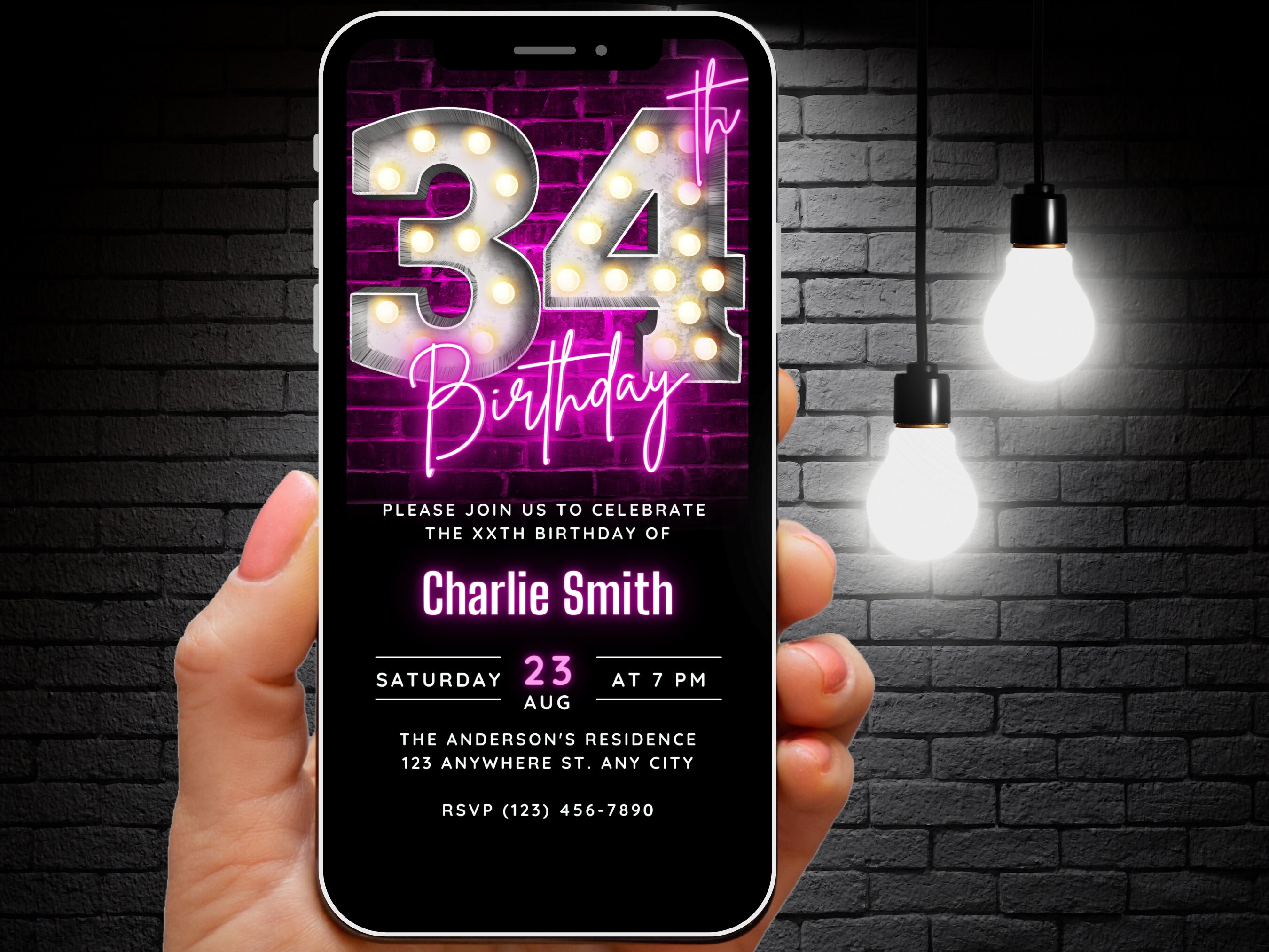 Editable 34th Birthday Invitation for Women Digital Template, Adult ...