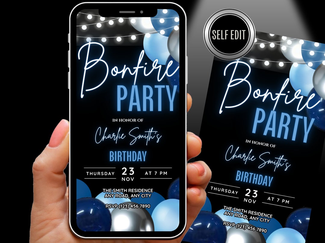 Animated Bonfire Birthday Invitation, Bonfire Party, Backyard Party ...