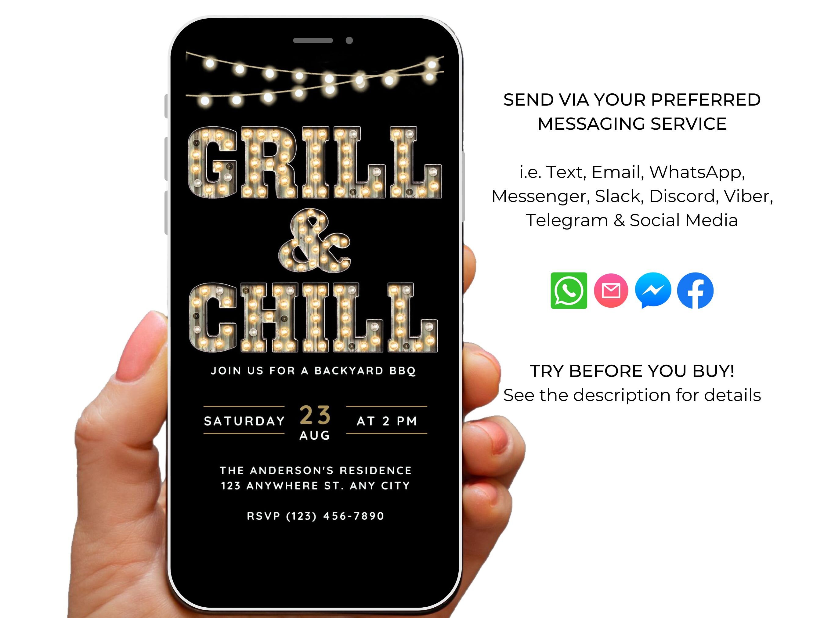 Grill and Chill BBQ Digital Invitation Backyard BBQ Invite, Grill Party ...
