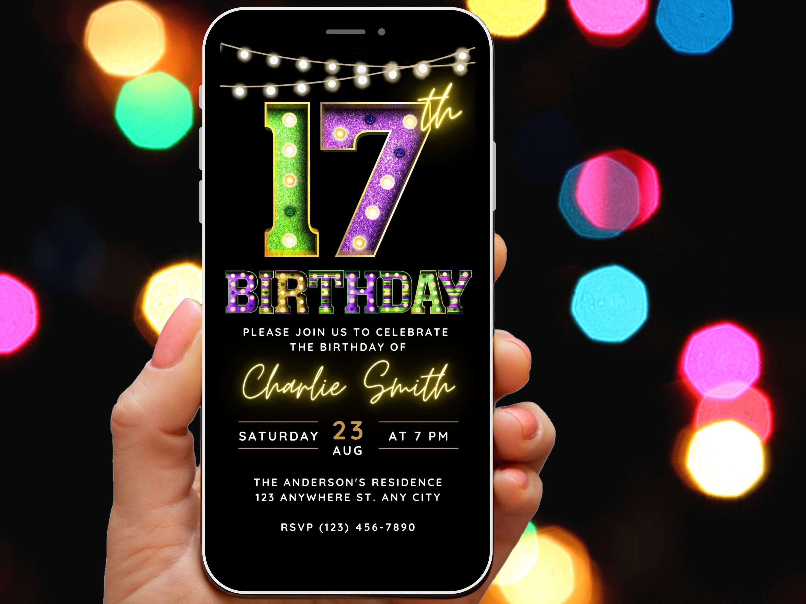 Editable 17th Birthday Invitation Template Digital Invite for - Etsy