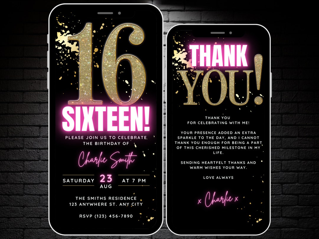 Girls Animated 16th Birthday Invitation, Digital 16 Bday Bash Invite ...