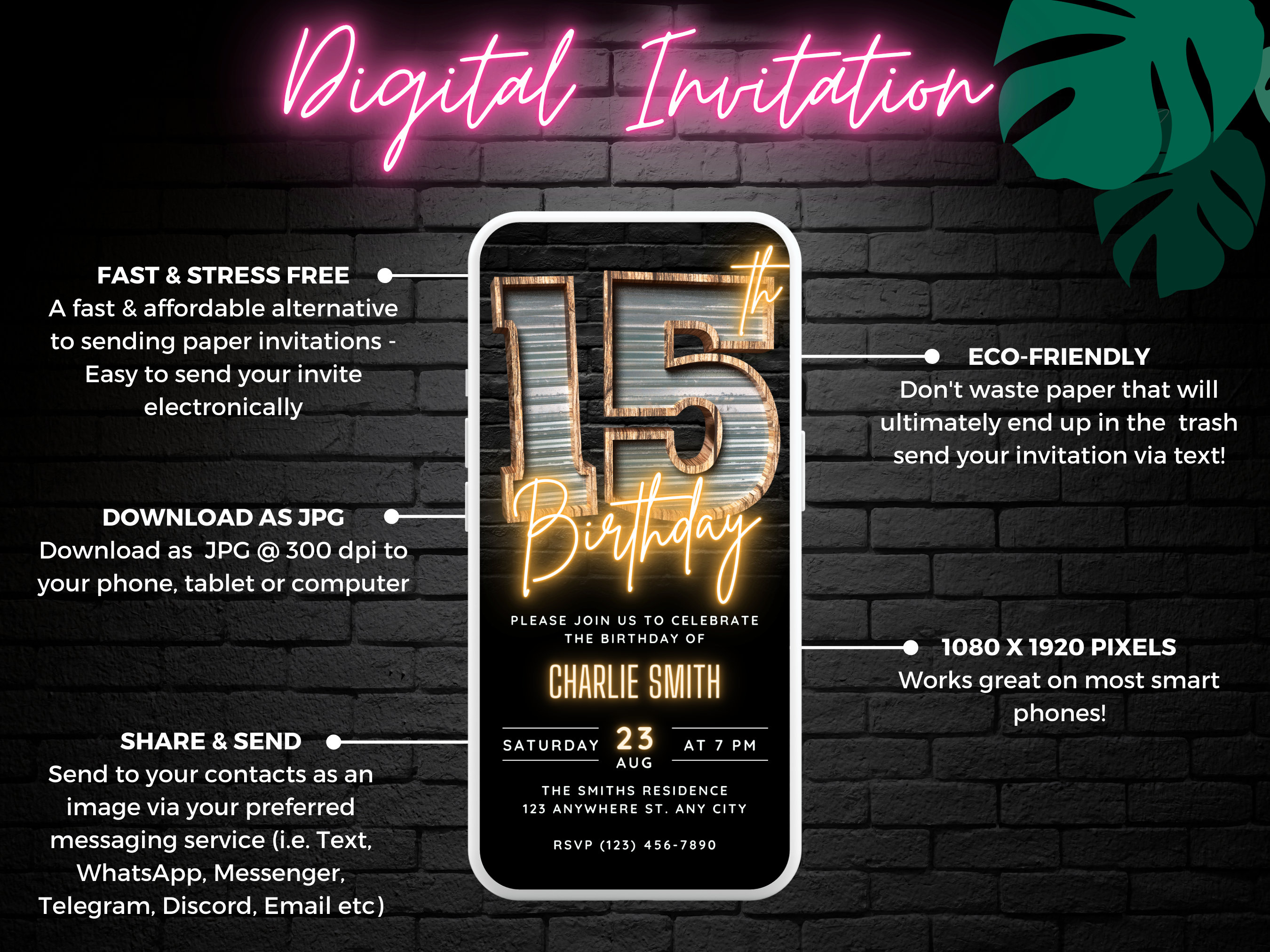Boys Digital 15th Birthday Invitation Template, Animated 15 Digital ...