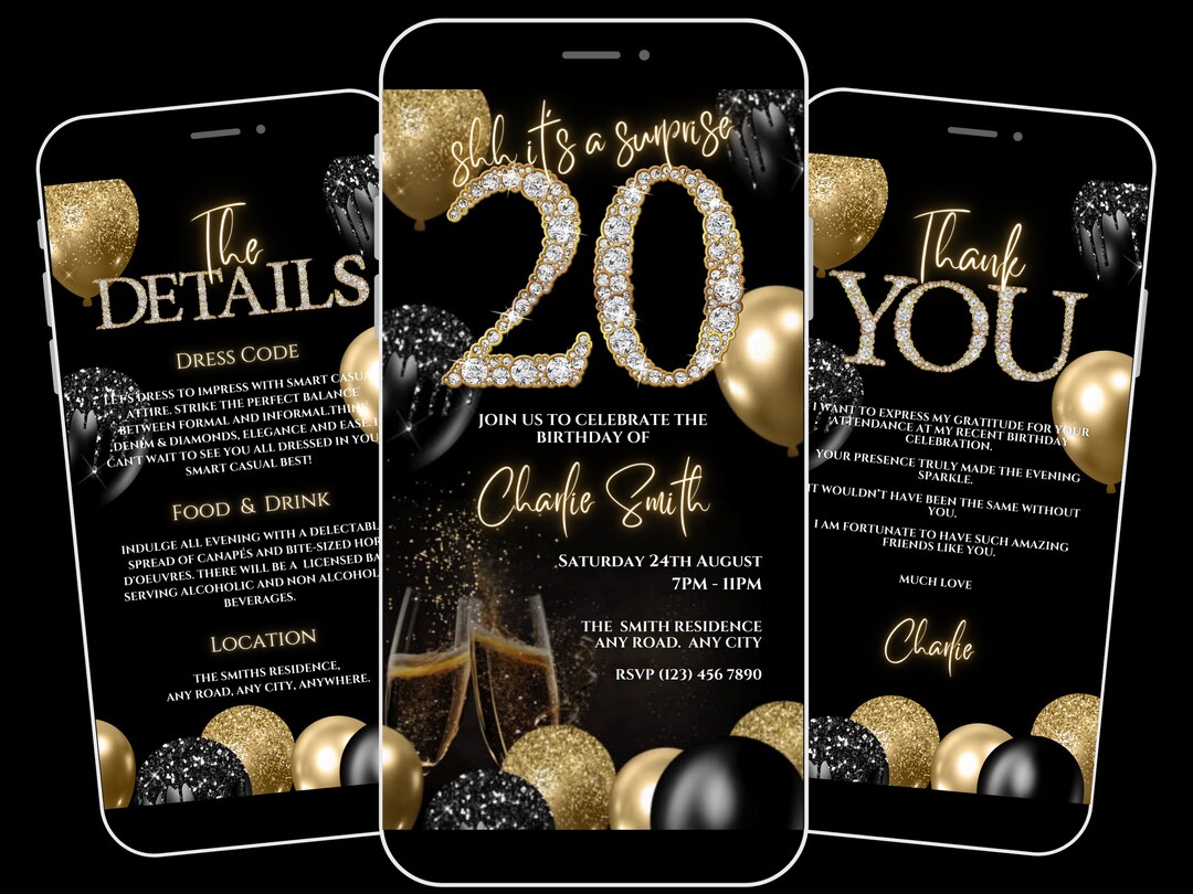 Womens Surprise 20th Birthday Invitation Template, 20th Birthday Invite ...