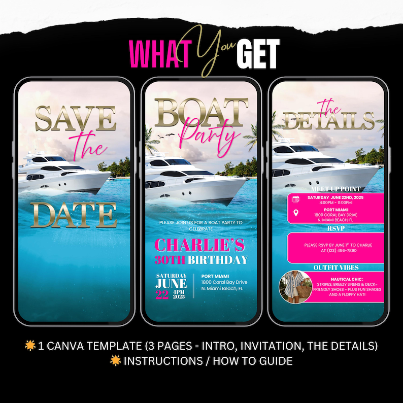 Digital Boat Party Invite Itinerary Template Save the Date Boat Party ...