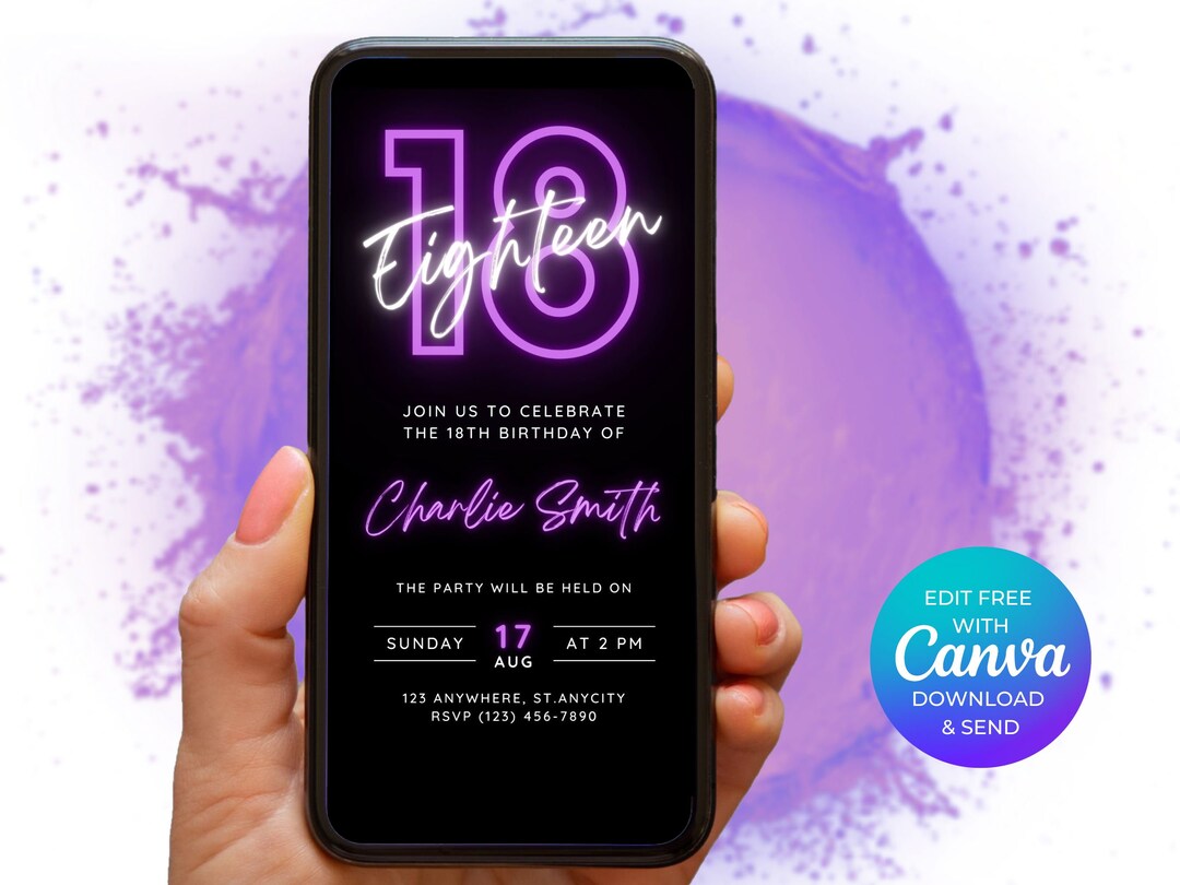 Teenager Birthday Invitation Template 18th Party Invite Editable ...