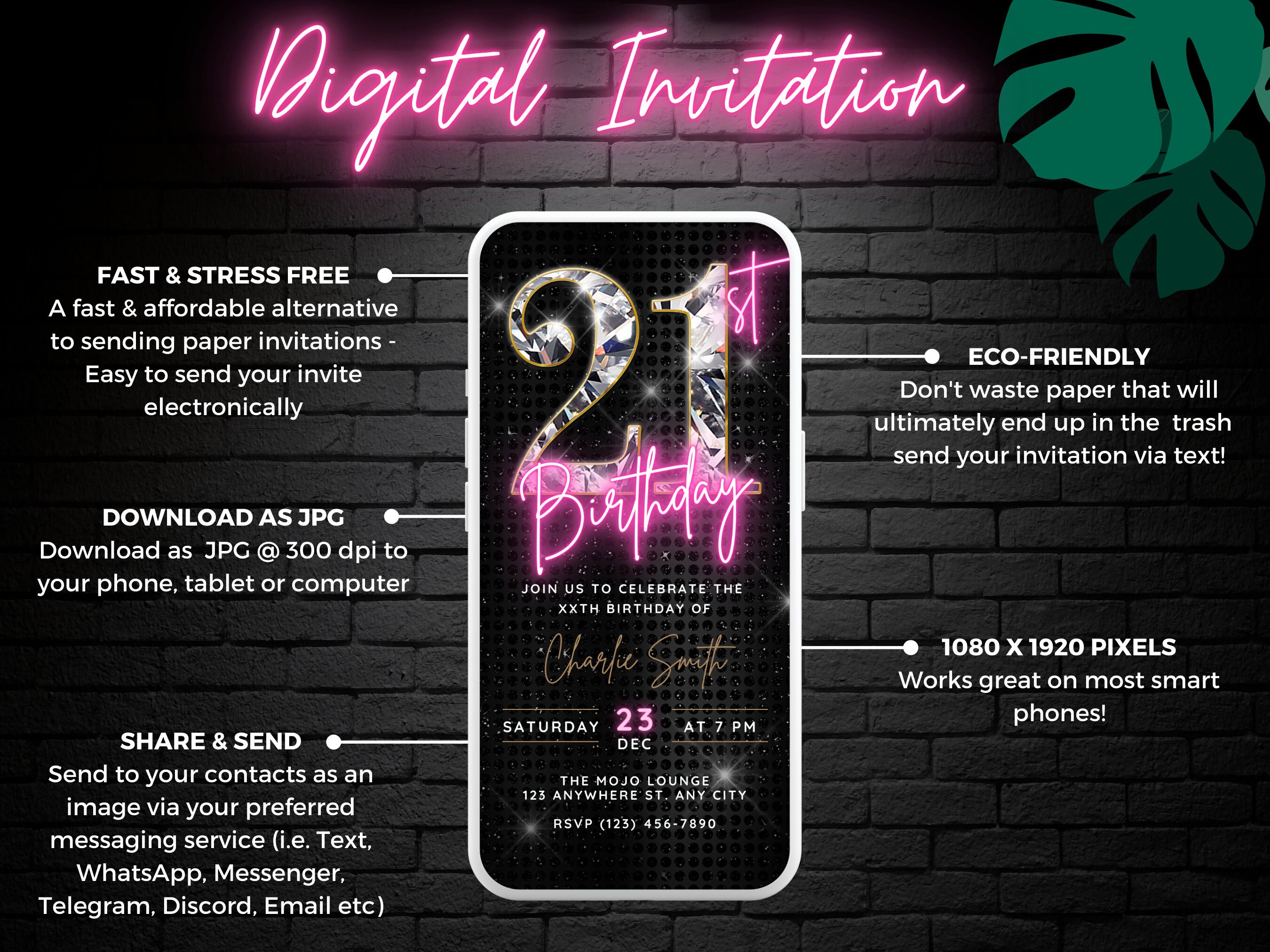 Animated 21st Birthday Invitation for Women Diamond 21st - Etsy