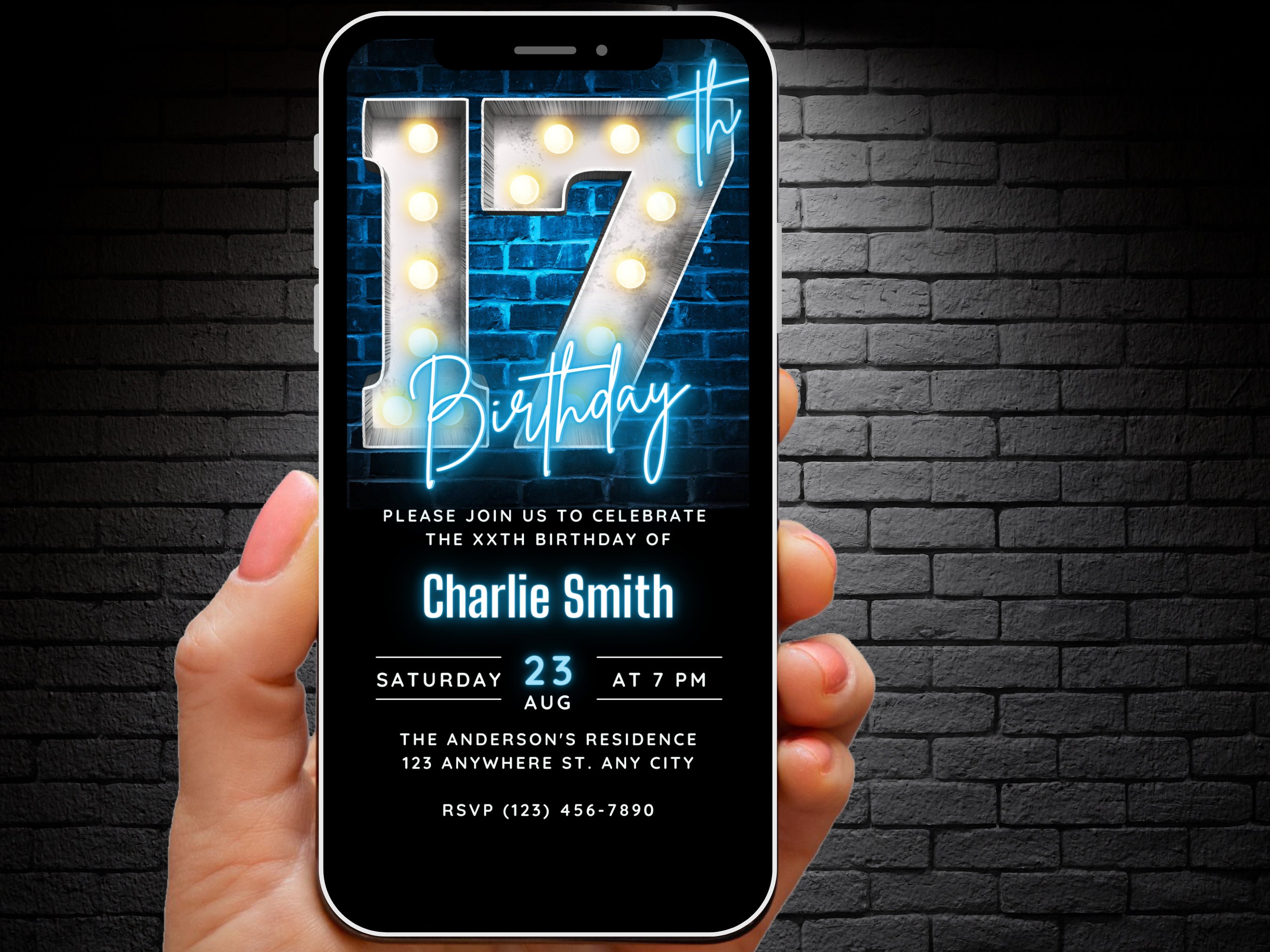 Digital 17th Birthday Invitation for Boys Girls 17th Birthday - Etsy