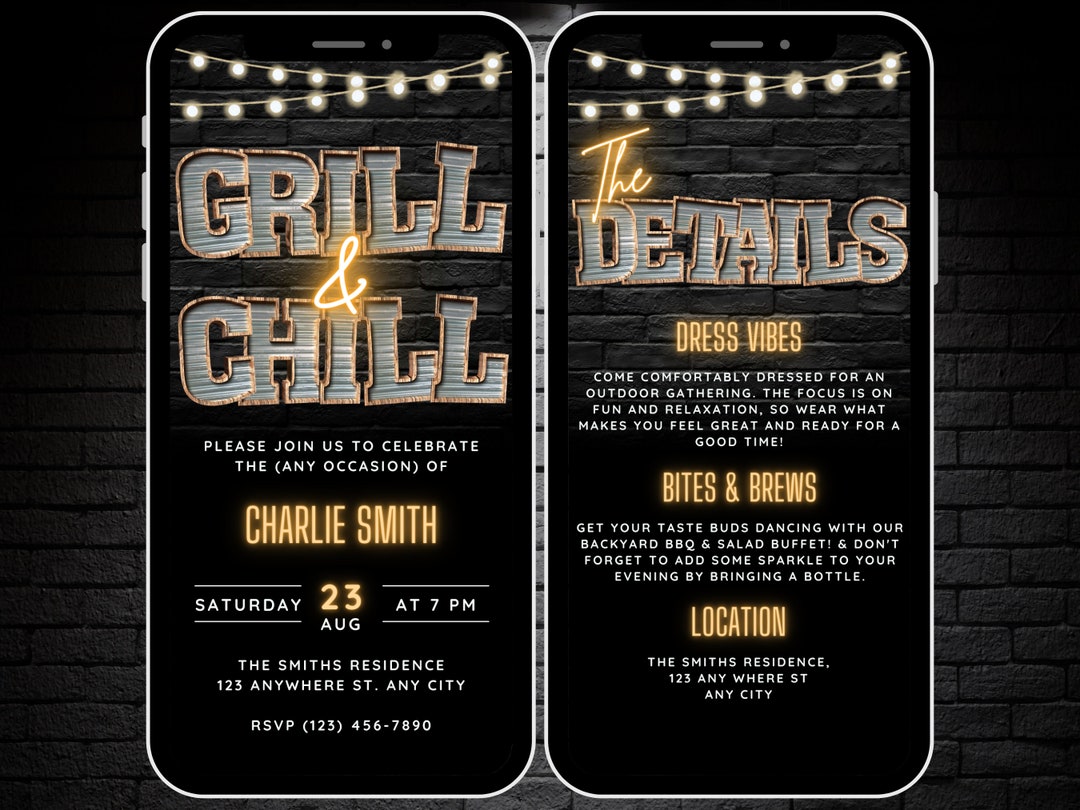 Digital Grill & Chill Backyard BBQ Party Invitation Template, Birthday ...