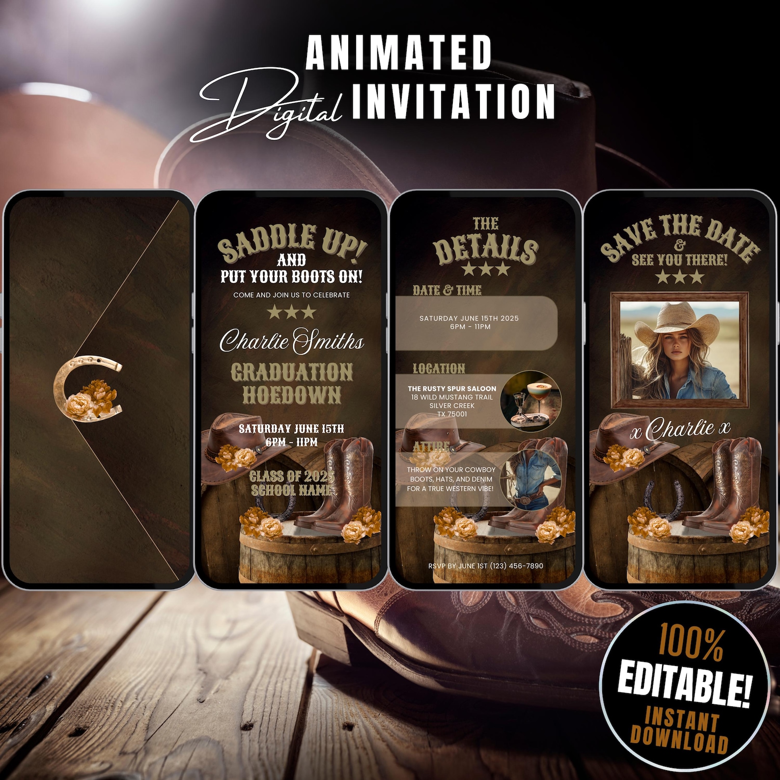 Animated Graduation Hoedown Party Invitation, Saddle up and Put Your ...
