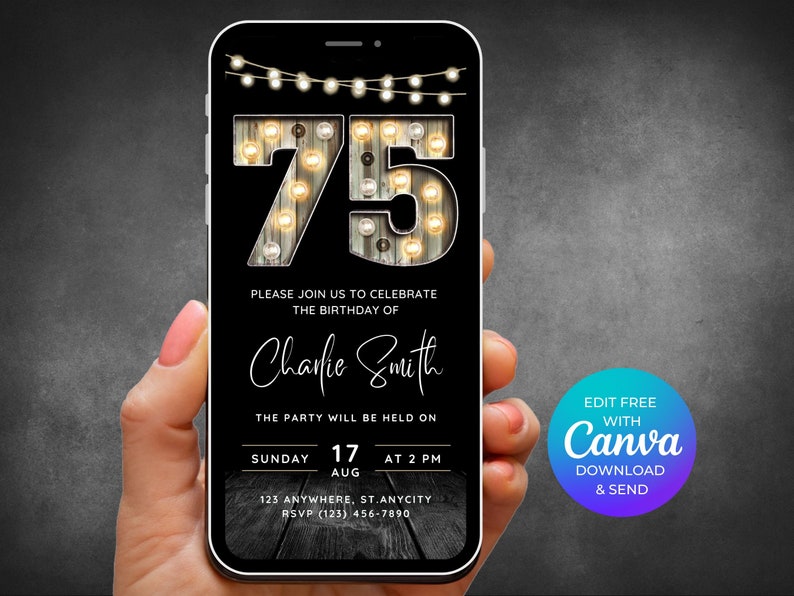 75th Birthday Party Invitation for Men Invite for Adults - Etsy
