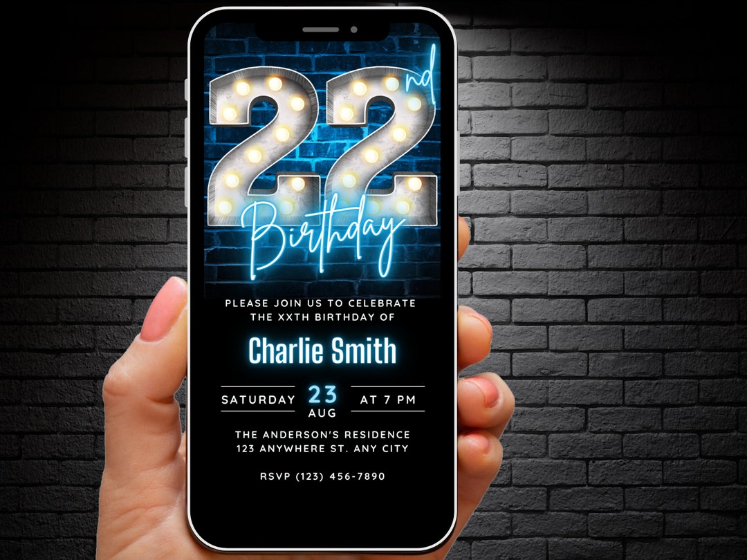 22nd Birthday Invitation Template Download for Men, 22nd Birthday ...