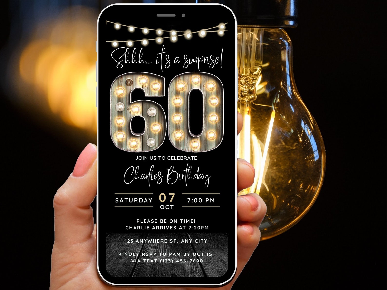 Surprise 60th Birthday Invitation for Men 60 Invite for Adults Phone ...