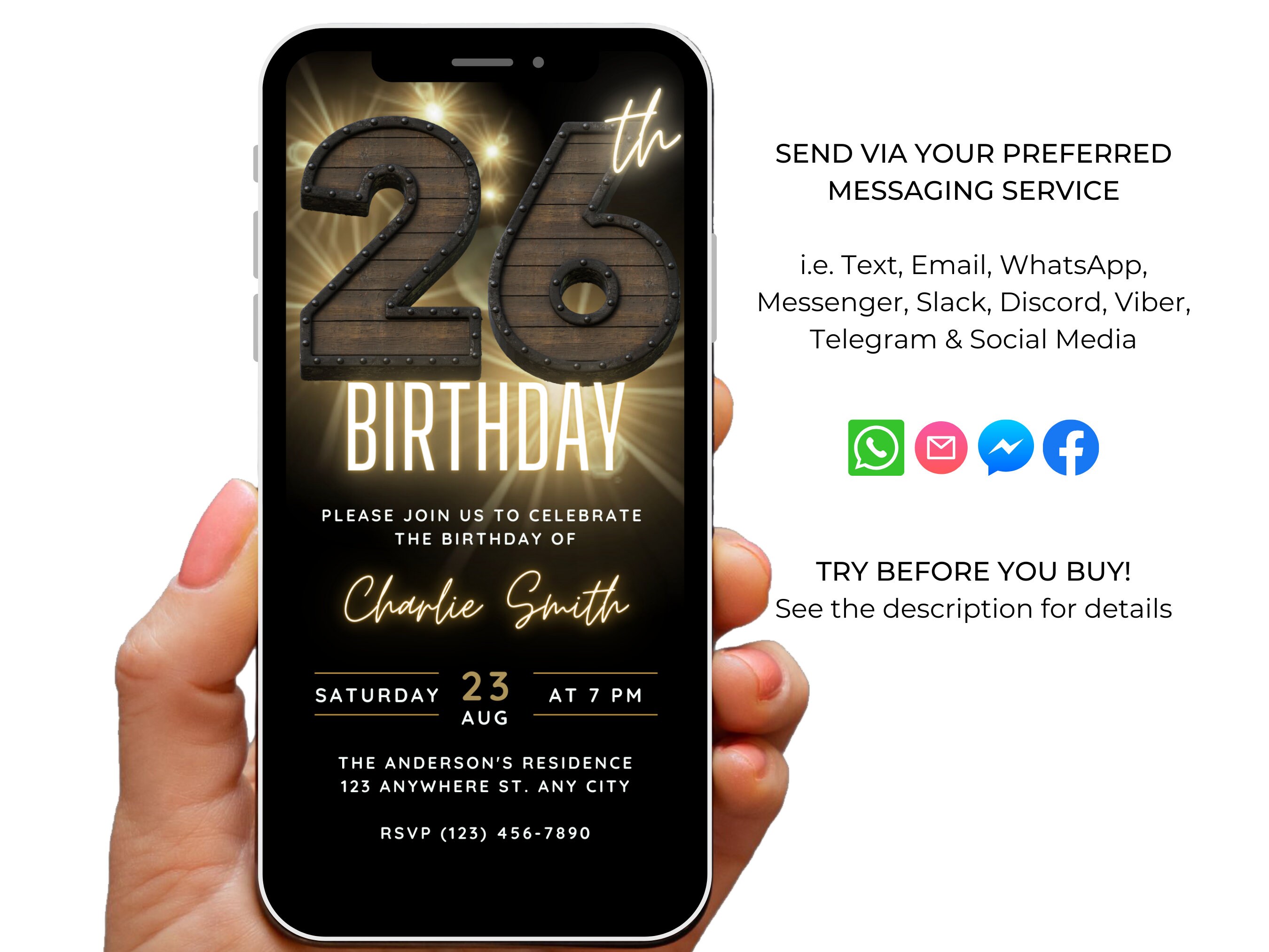 Editable 26th Birthday Invitation for Men 26th Rustic Invite - Etsy