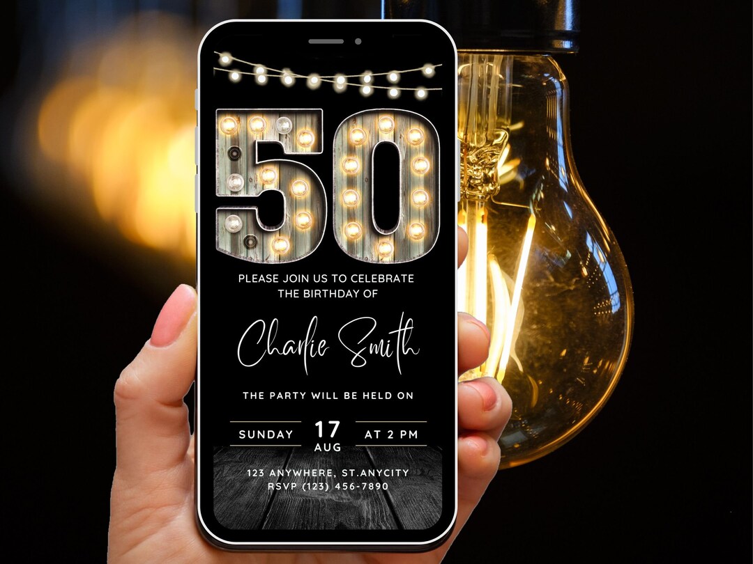 50th Birthday Party Invitation for Men, Invite for Adults, Electronic ...