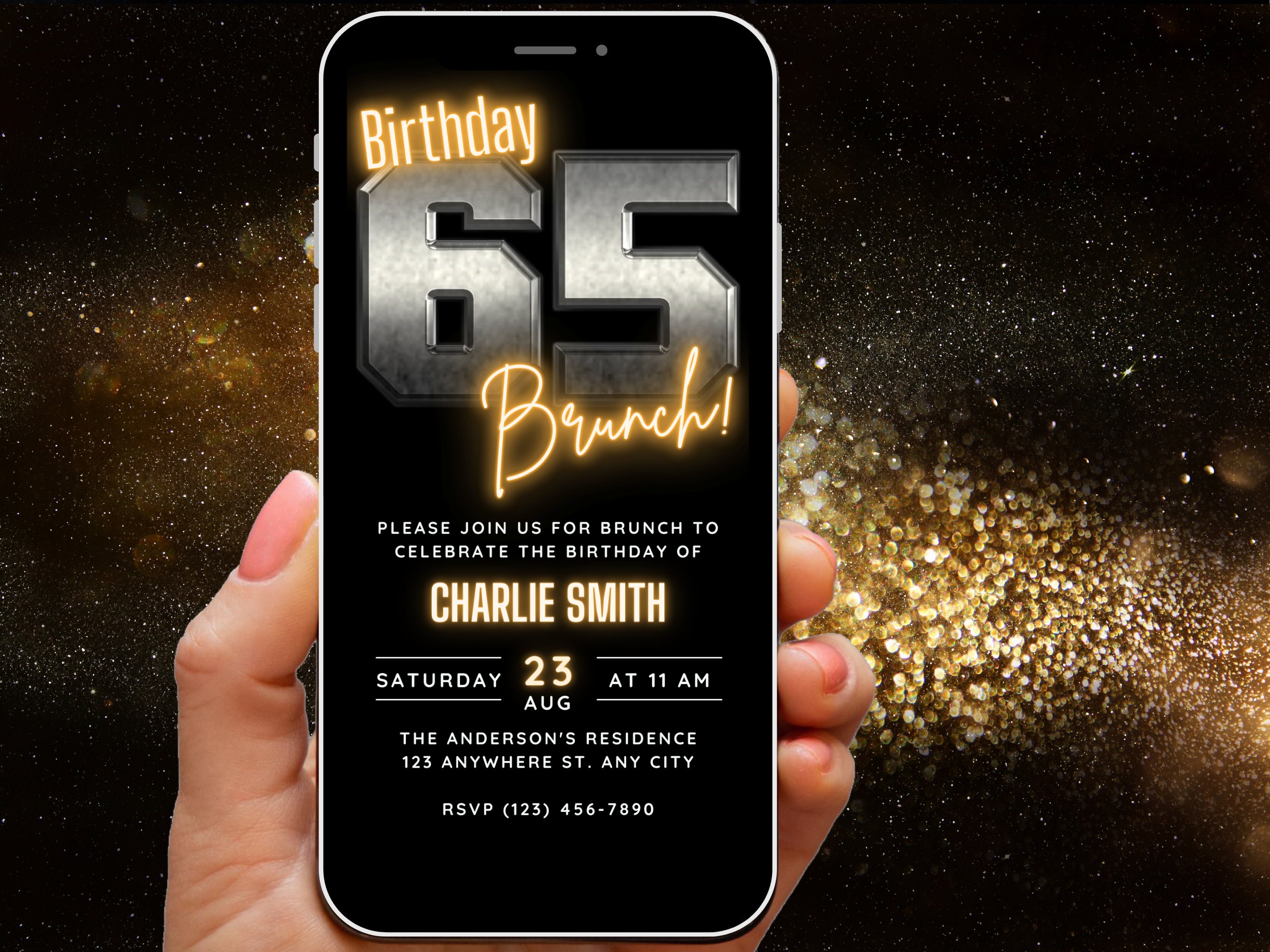 Editable 65th Birthday Brunch Invitation Template for Men, Digital ...