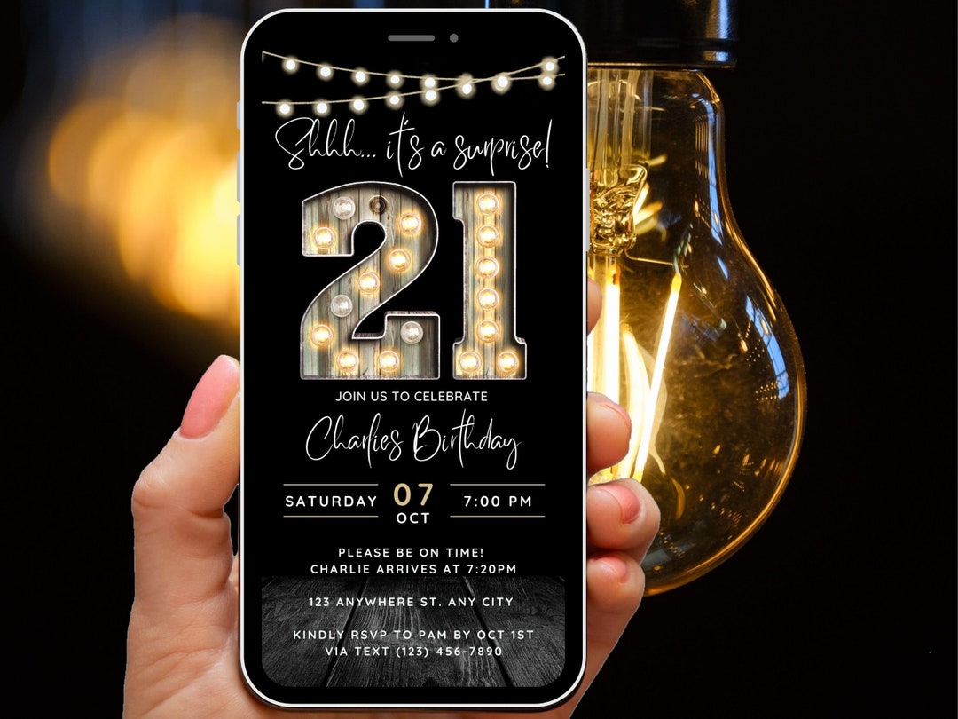 Surprise 21st Birthday Invitation for Men 21 Invite for Adults Phone ...