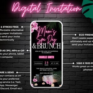 Digital Mothers Day Spa & Brunch Invite, Animated Pink Floral Spa ...