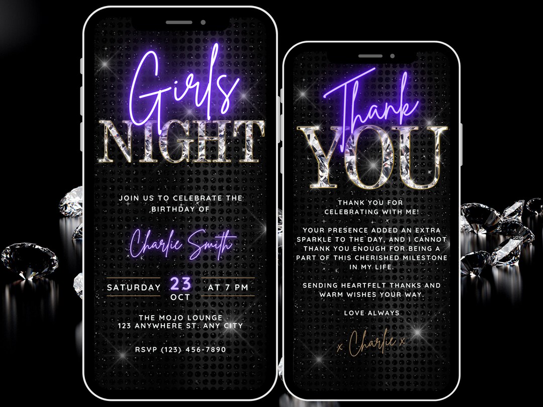 Glam Girls Night Out Digital Invitation, Ladies Birthday Invite Purple ...