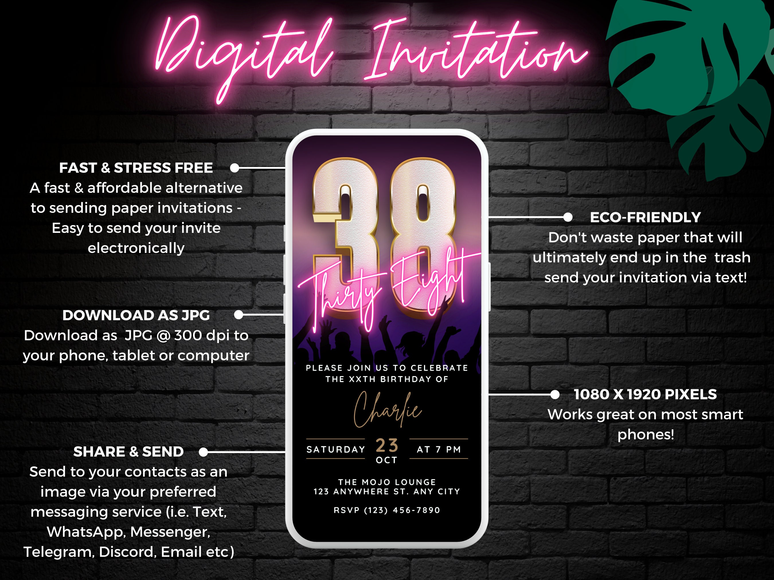 Digital 38th Birthday Invitation Template Thirty Eight Invite - Etsy