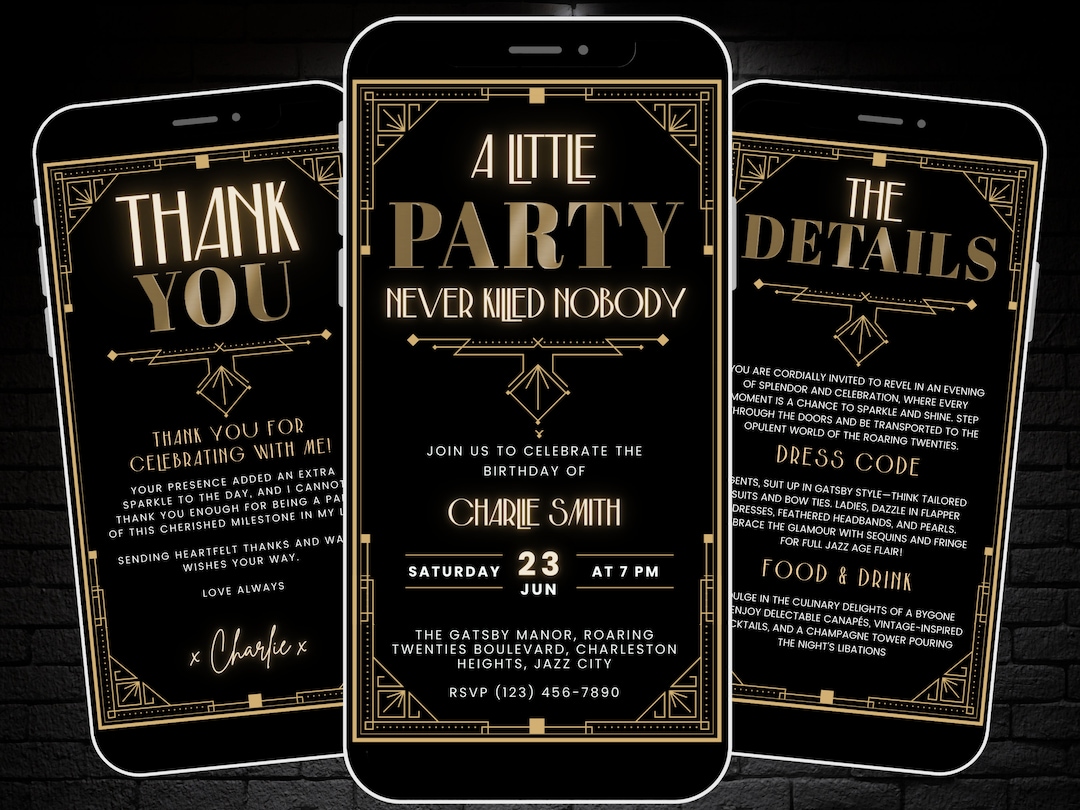 A Little Party Never Killed Nobody Invitation, Gatsby 1920s Themed ...