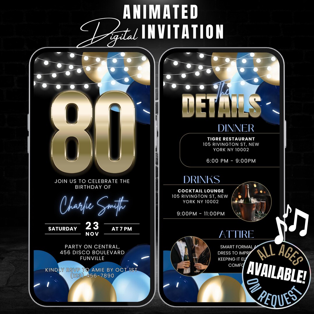 Digital 80th Birthday Invitation Itinerary Template for Men, Editable ...