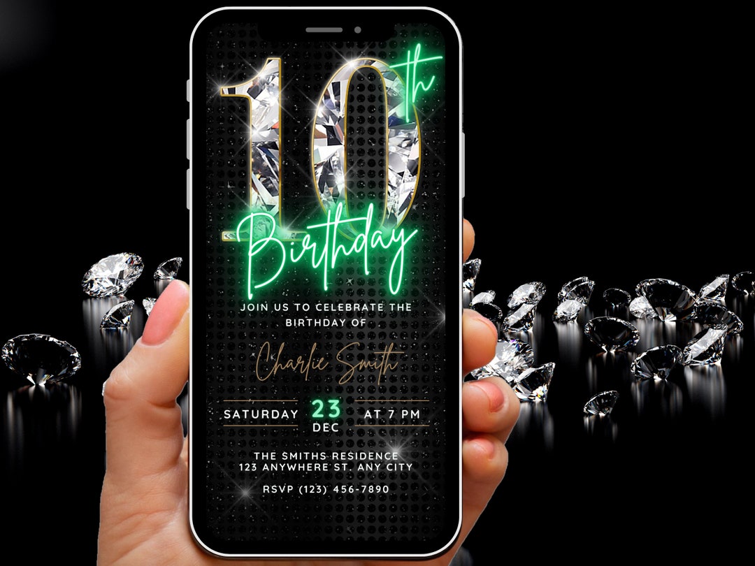 Animated 10th Birthday Invitation for Girls, Self Edit Bling 10th Bday ...