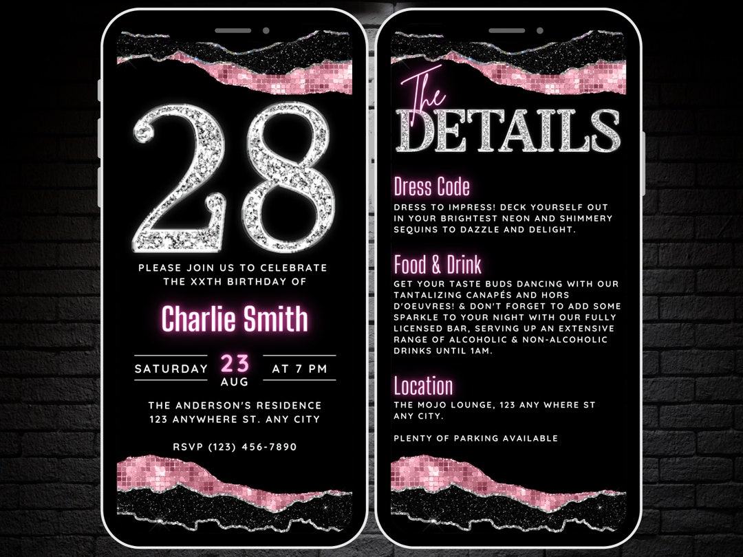 Digital 28th Birthday Invitation, 28th Diamond Invitation for Women ...