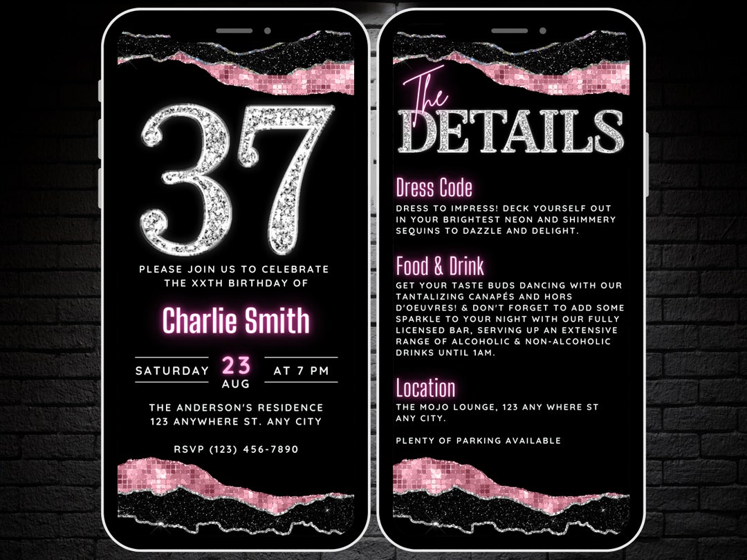 Digital 37th Birthday Invitation, 37th Diamond Invitation for Women ...