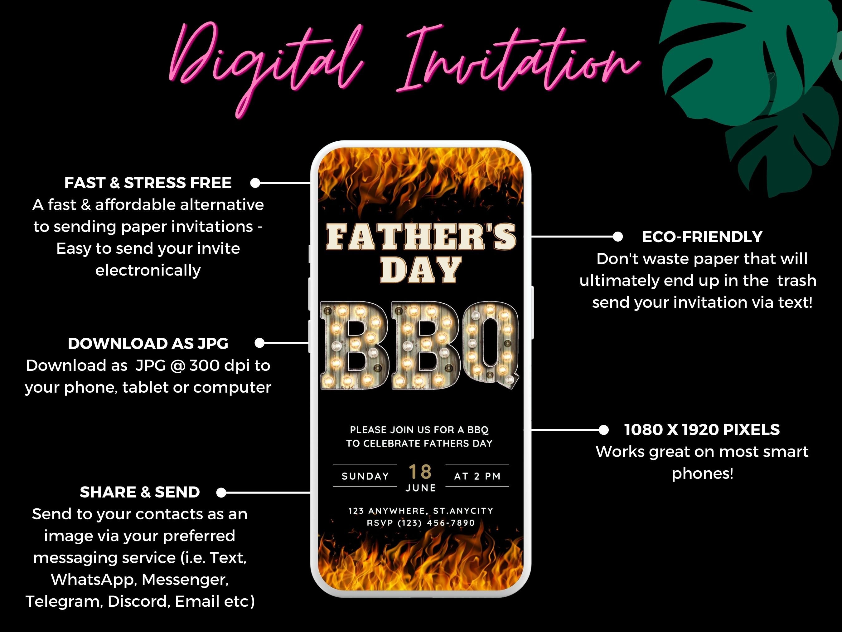 Digital Fathers Day BBQ Invite, Backyard BBQ Party Invitation, Fathers ...