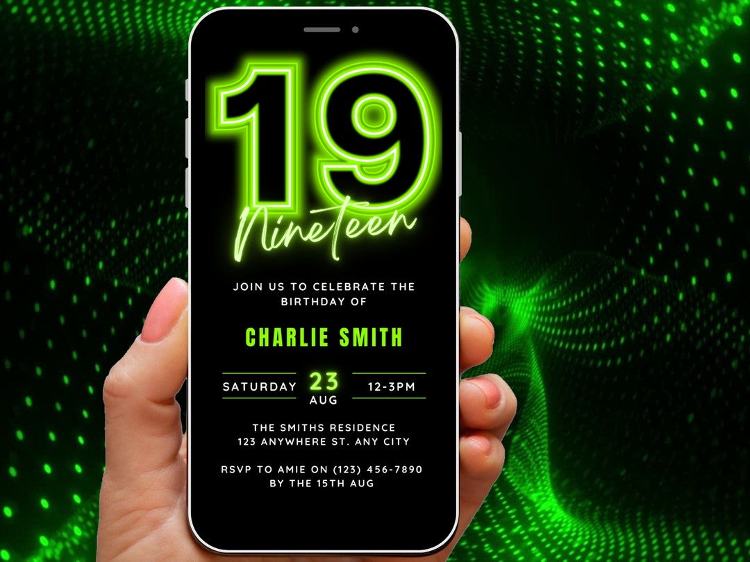 Animated 19th Birthday Invitation, 19th Digital Invite for Boy, 19 Yr ...