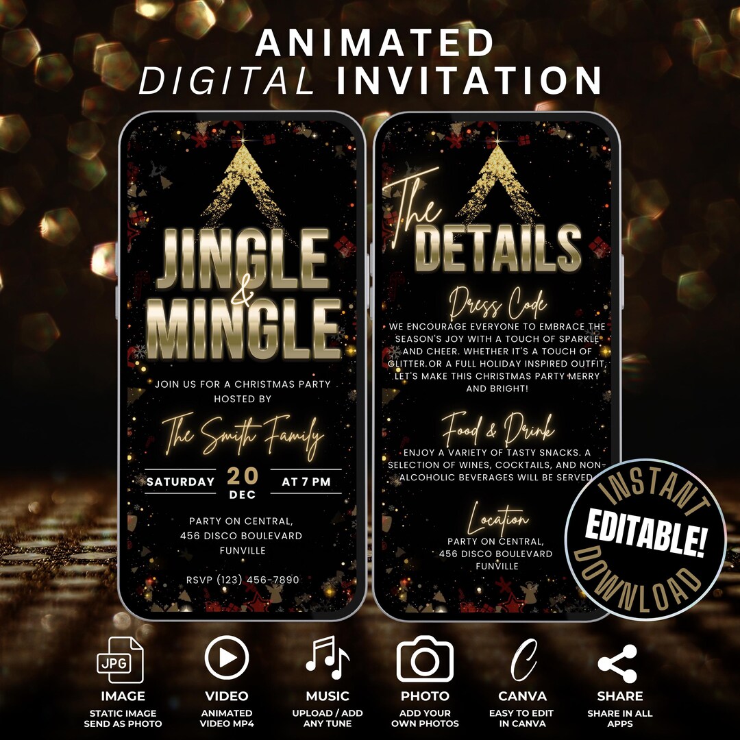 Animated Jingle & Mingle Invitation Digital Christmas Party Invite ...