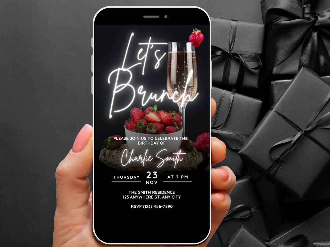 Animated Champagne Birthday Brunch Invitation, Digital Lets Brunch ...