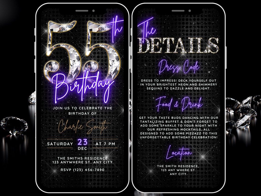 Animated Digital 55th Birthday Invitation for Girls Womens - Etsy