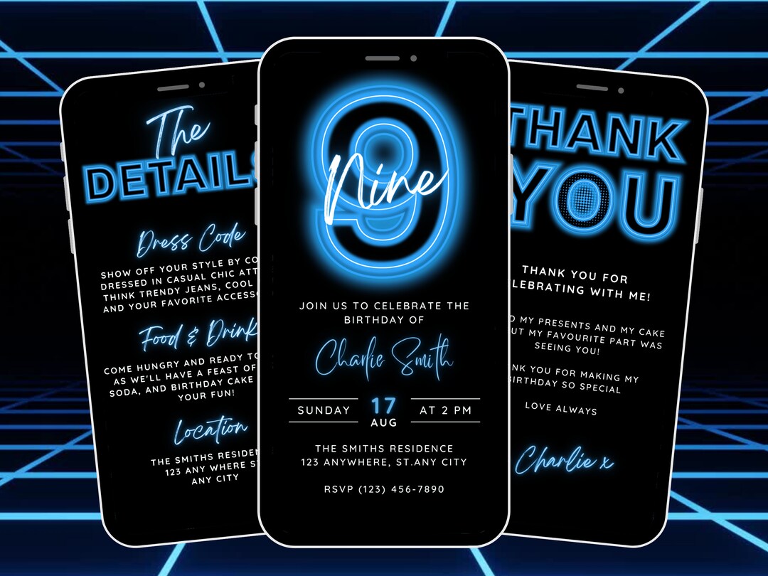 Animated 9th Birthday Invitation Template for Boys, 9th Birthday Party ...