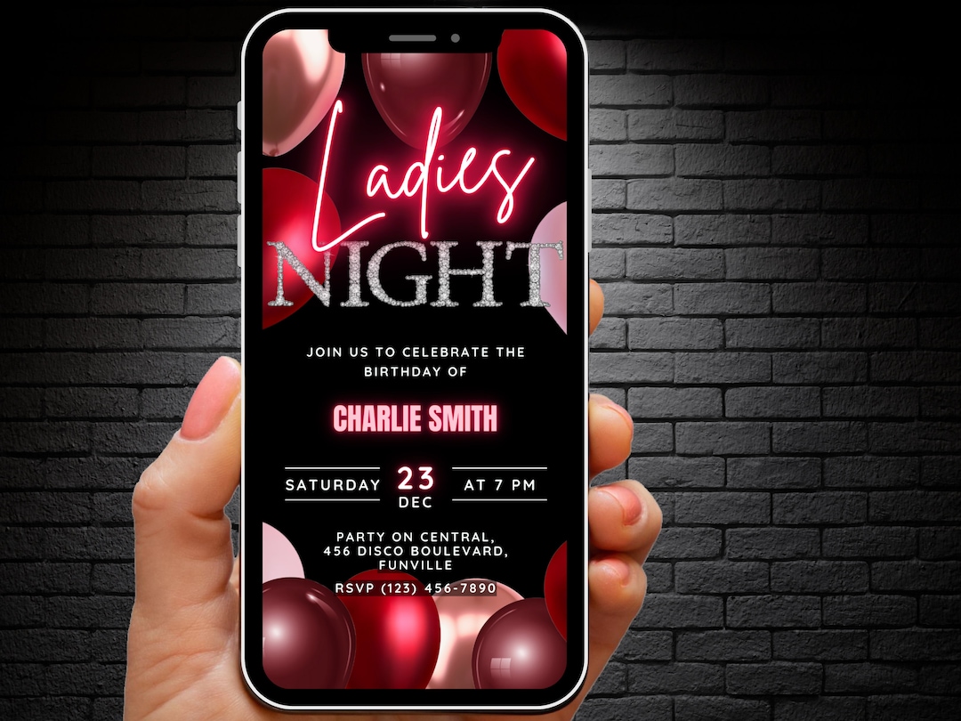 Animated Ladies Night Digital Invitation Template, Fun Birthday Invite ...