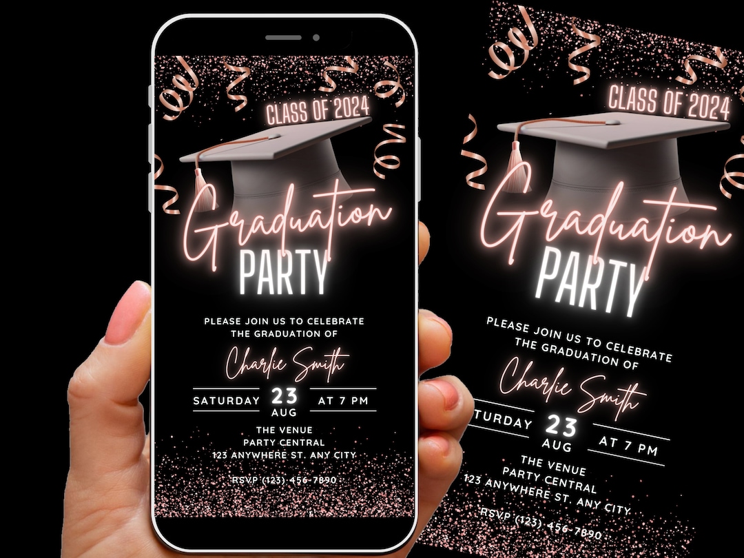 Rose Gold Graduation Party Invitation, Animated Womens Graduation After ...