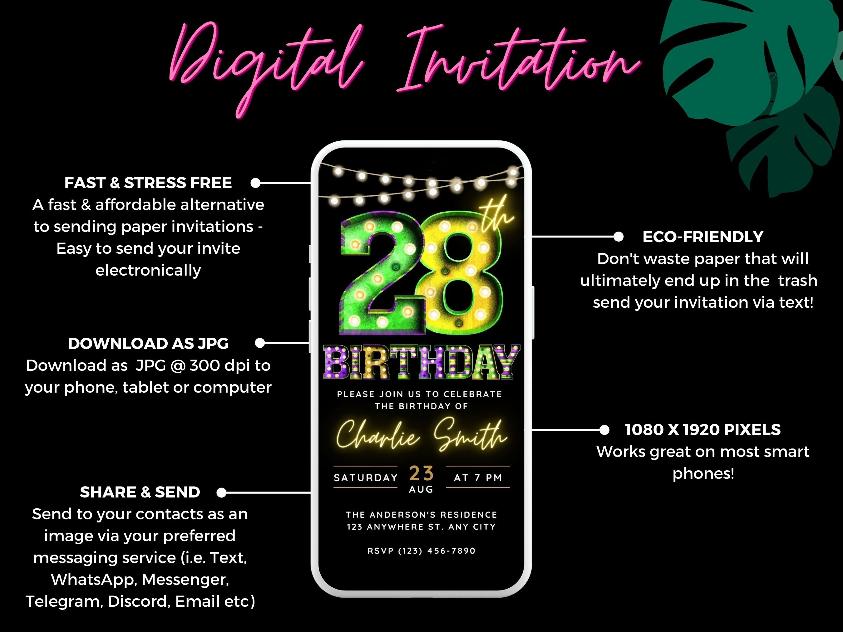 Editable 28th Birthday Invitation Template Digital Invite for - Etsy
