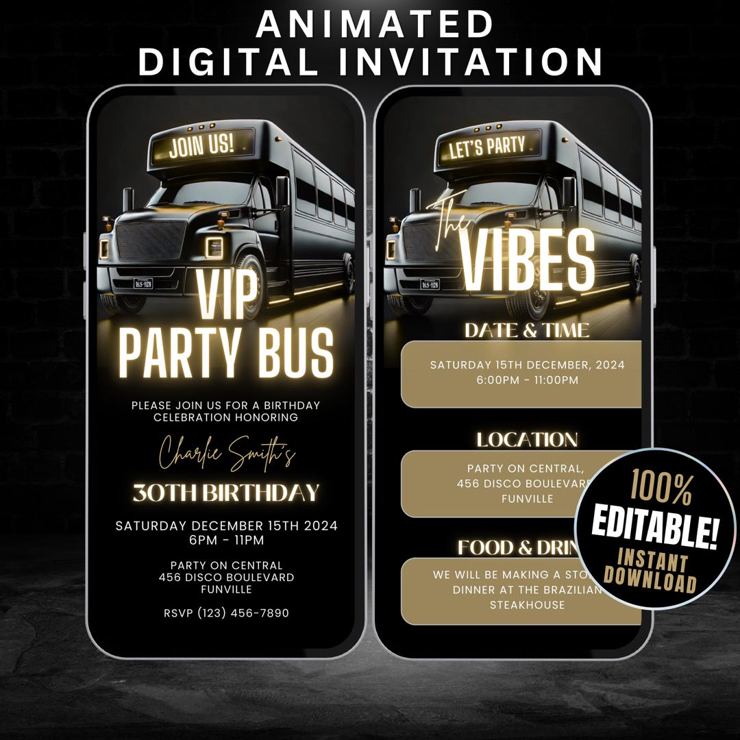 Digital VIP Party Bus Birthday Invitation Itinerary Template, Self Edit ...