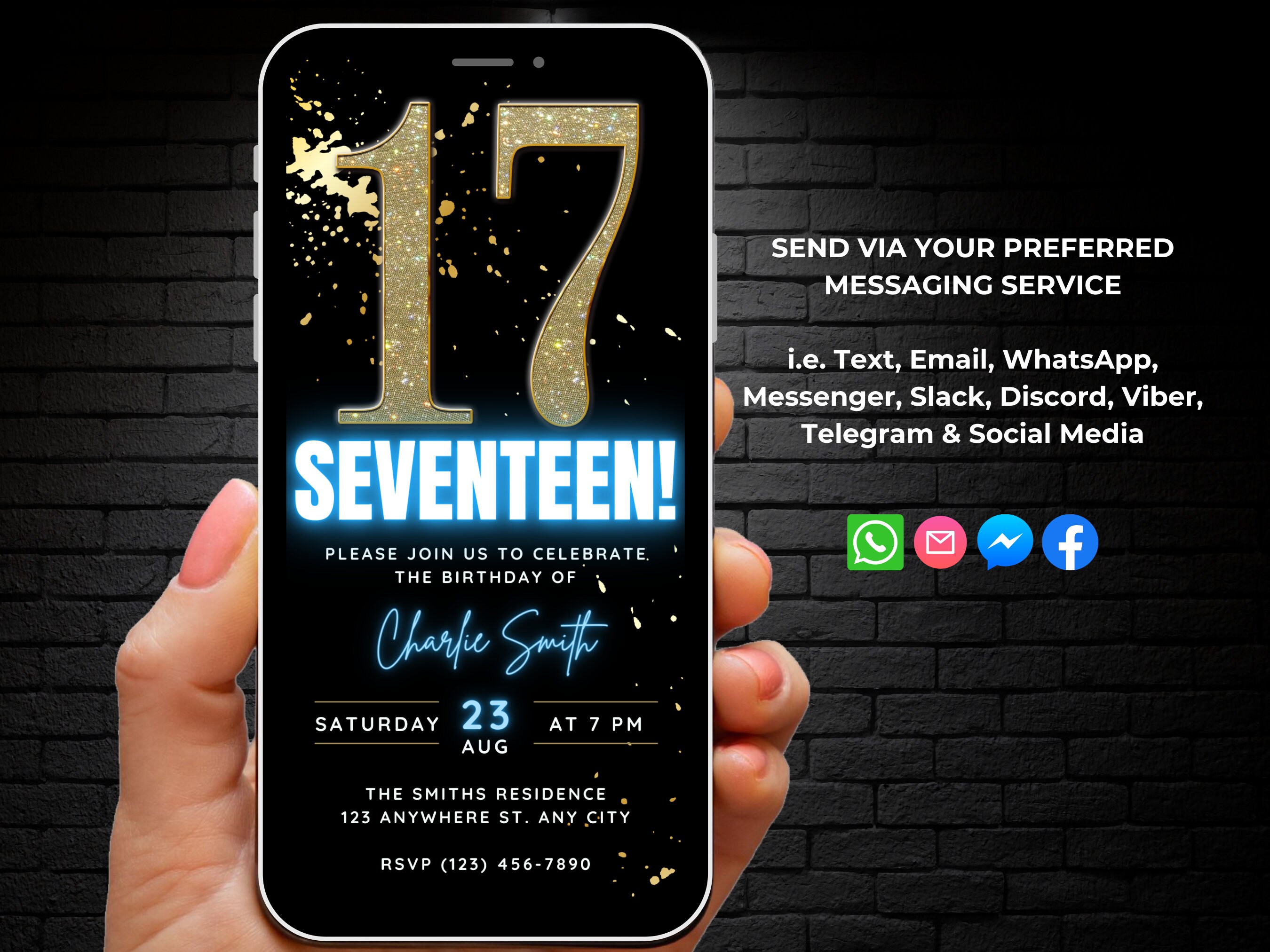 Animated Girls Cool 17th Birthday Party Invitation, Digital Fun 17 ...
