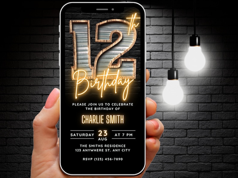 Boys Animated 12th Birthday Invitation Template, 12th Birthday Digital ...