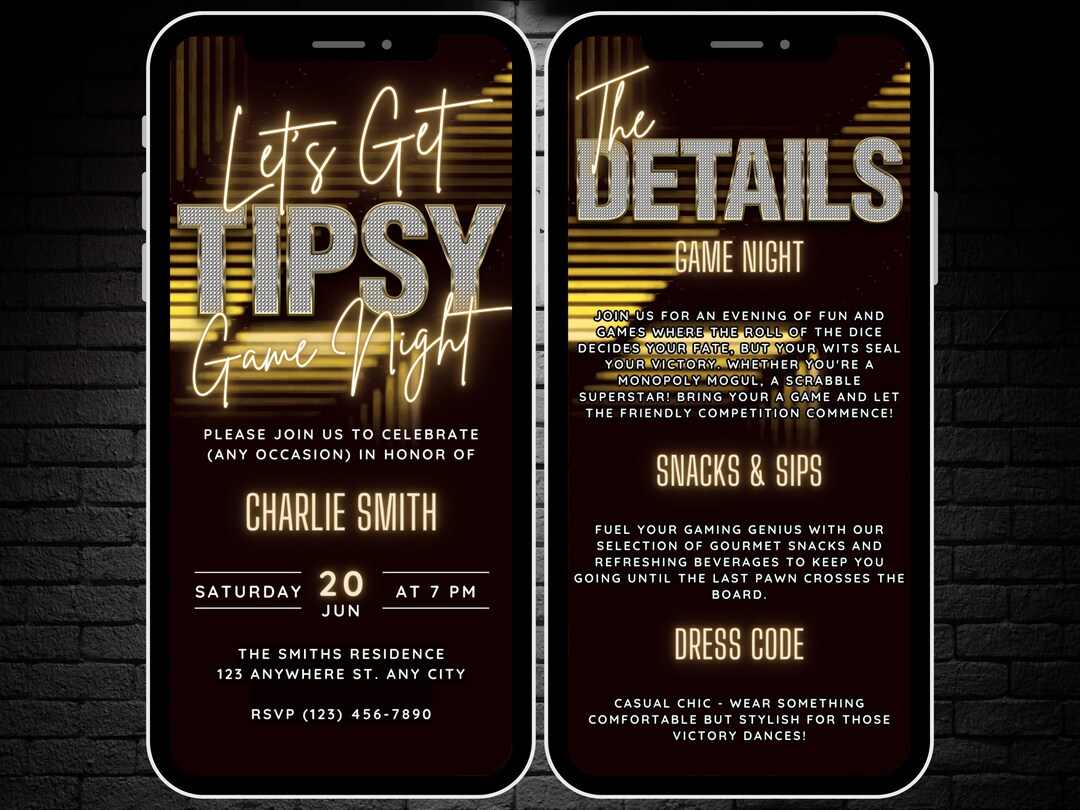 Adults Game Night Invitation Itinerary Template, Self Edit Kickback ...