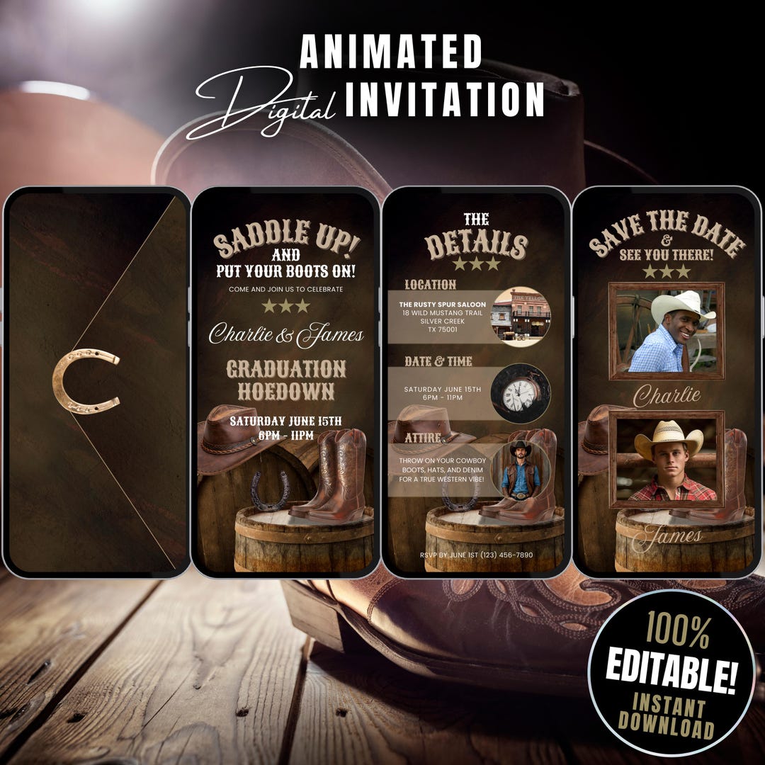 Joint Western Graduation Party Invitation for Boys, Saddle up & Put ...
