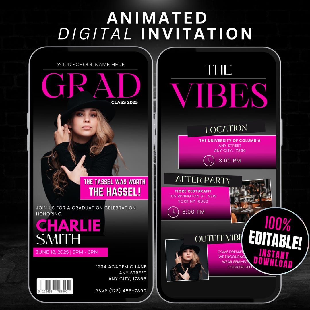 Digital Graduation Invitation Itinerary Template, Editable Grad ...
