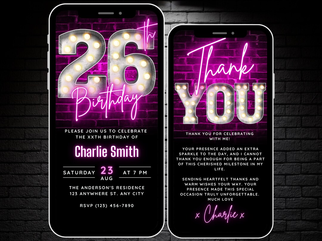 Editable 26th Birthday Invitation for Women Digital Template, Adult ...