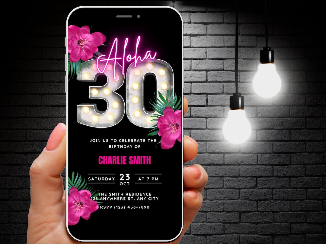 Womens Aloha 30 Birthday Invitation, Animated 30th Invite, Hello 30 ...
