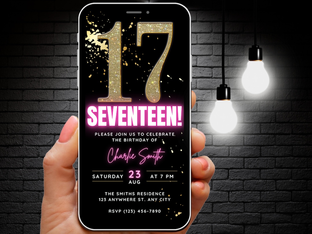 Animated 17th Birthday Party Invitation for Girls, Digital Sweet 17 ...